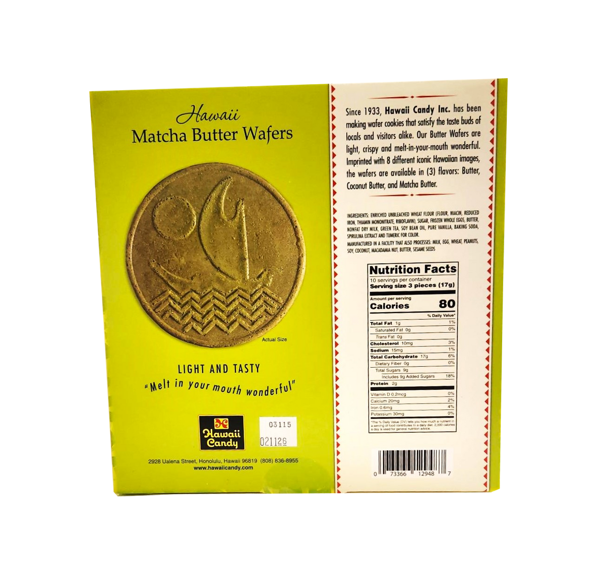 Hawaii Candy Hawaii Matcha Butter Wafers Gift Box 6oz– Hawaii Food To You