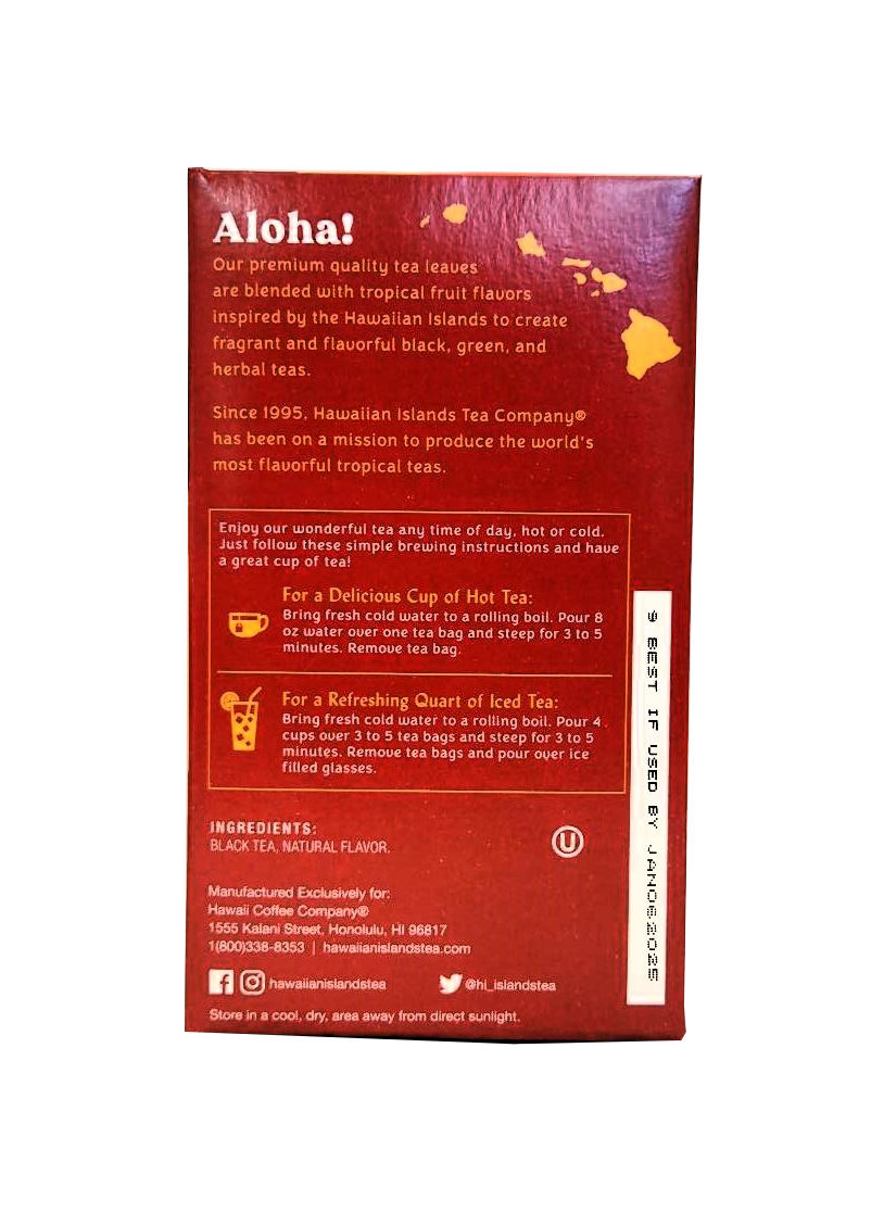 Hawaiian Islands Tea Co. Mango Maui Tropical Flavored Black Tea 20CT/E ...